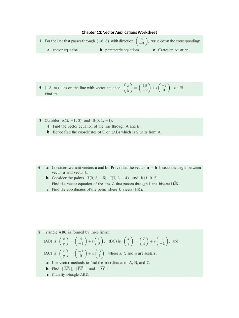 Chapter 13 - Vector Applications Worksheet | PDF
