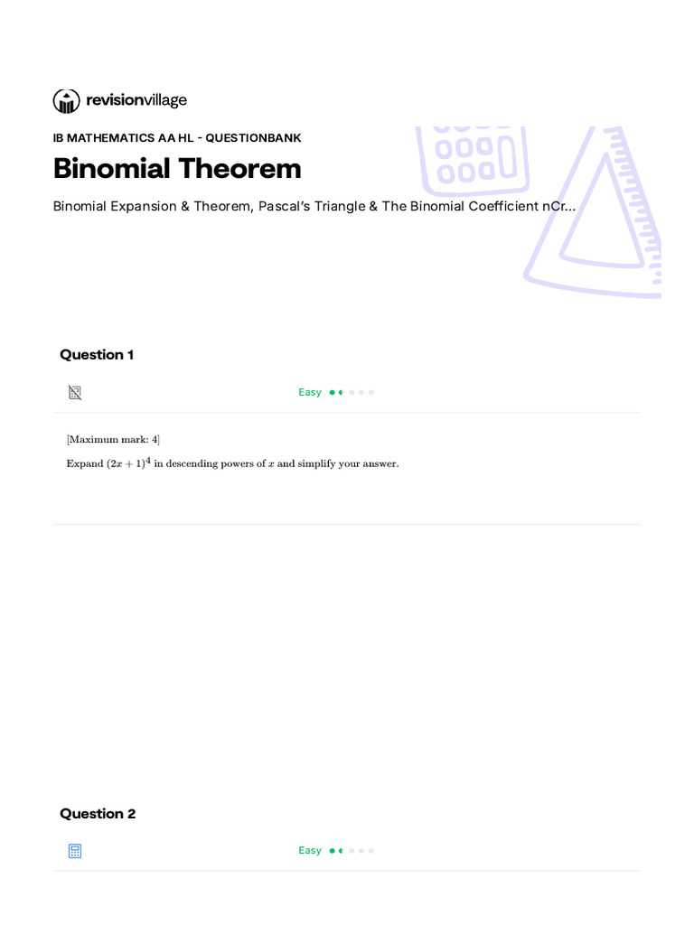 IB Mathematics AA HL Questionbank - Binomial Theorem | PDF | Arithmetic | Mathematical Objects