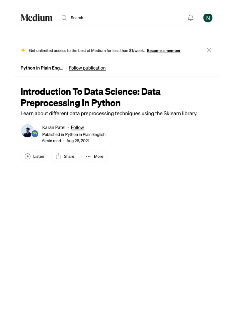 Introduction To Data Science - Data Preprocessing in Python - by Karan Patel - Python in Plain ...