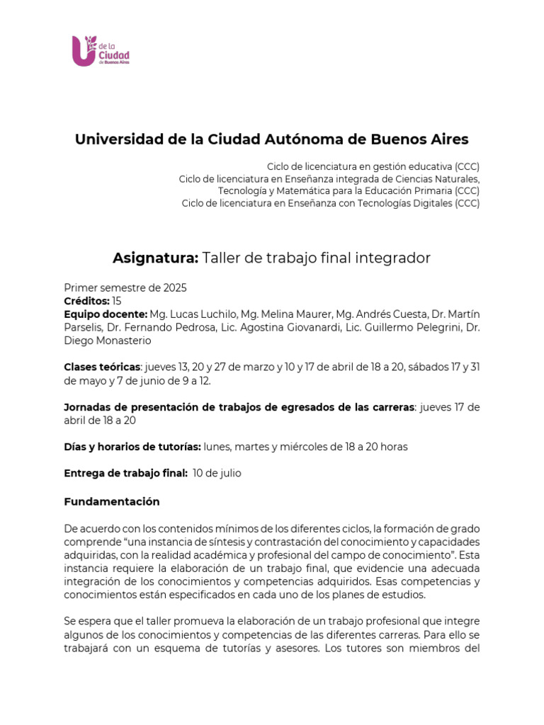 Programa Tfi 1°2025 | PDF | Enseñando | Aprendizaje