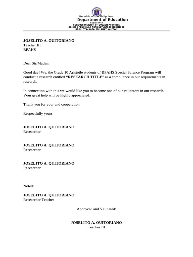 Letter For Validation | PDF