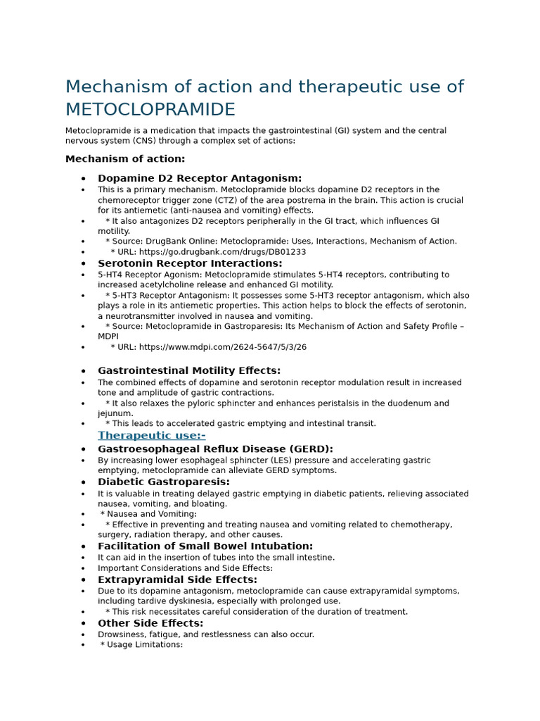Mechanism of Action and Therapeutic Use | PDF | Nausea | Medical ...