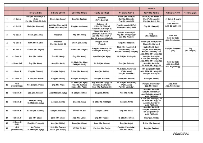 Class Time Table 09-04-2024 | PDF