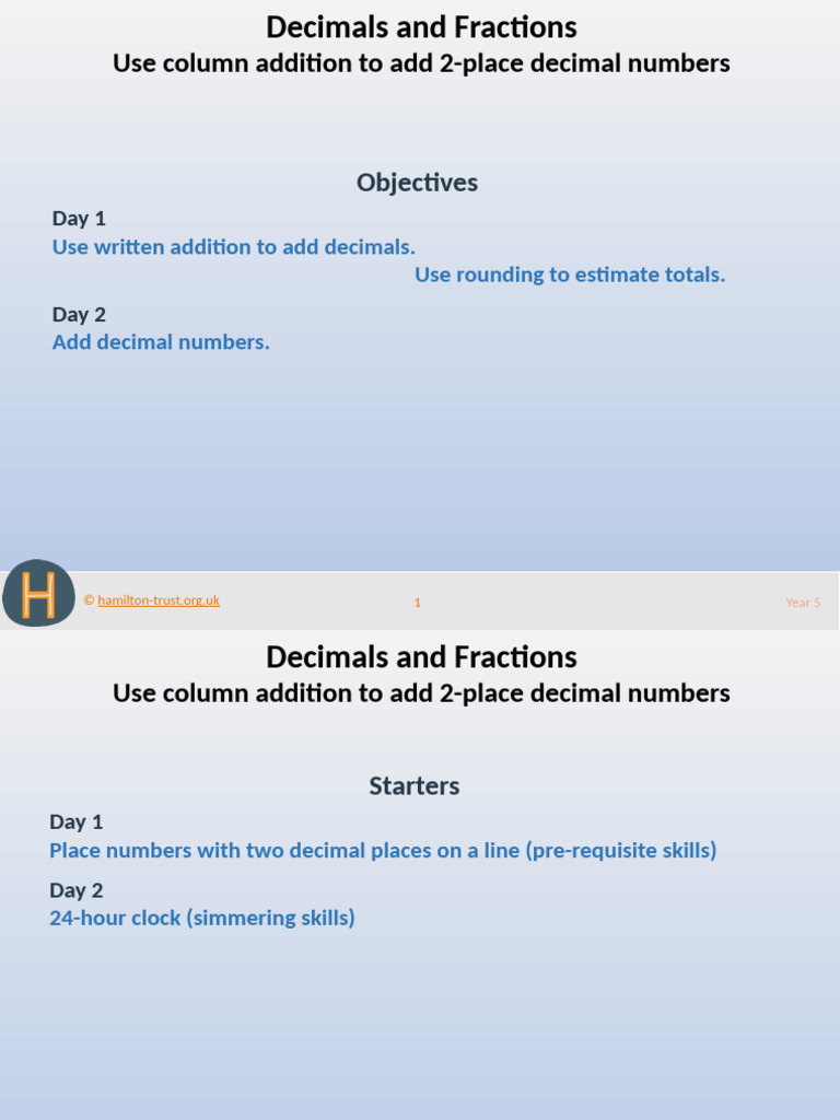SP 1.2 Column addition; 2-place decimals | PDF | Decimal | Mathematics