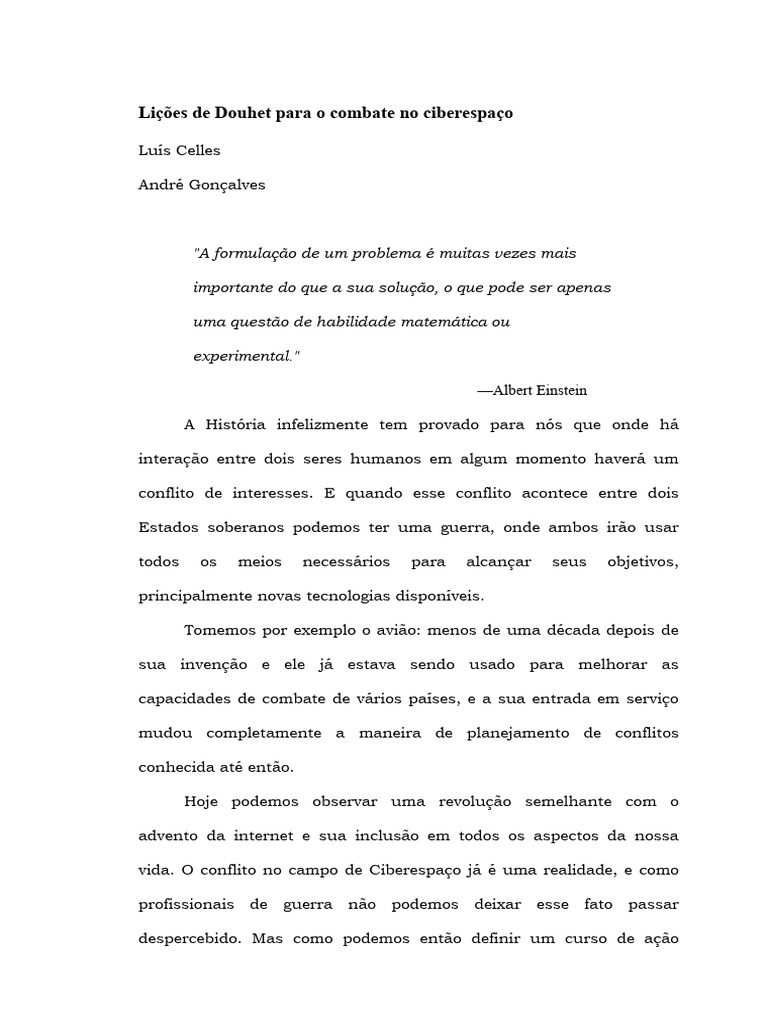 Douhet e a Guerra no Ciberespaço | PDF | Militar | Força Aérea dos ...