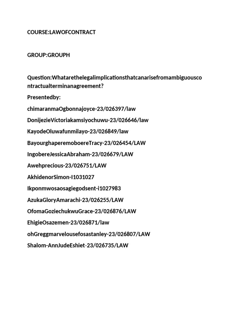 Group Work Contract Law 2 | PDF