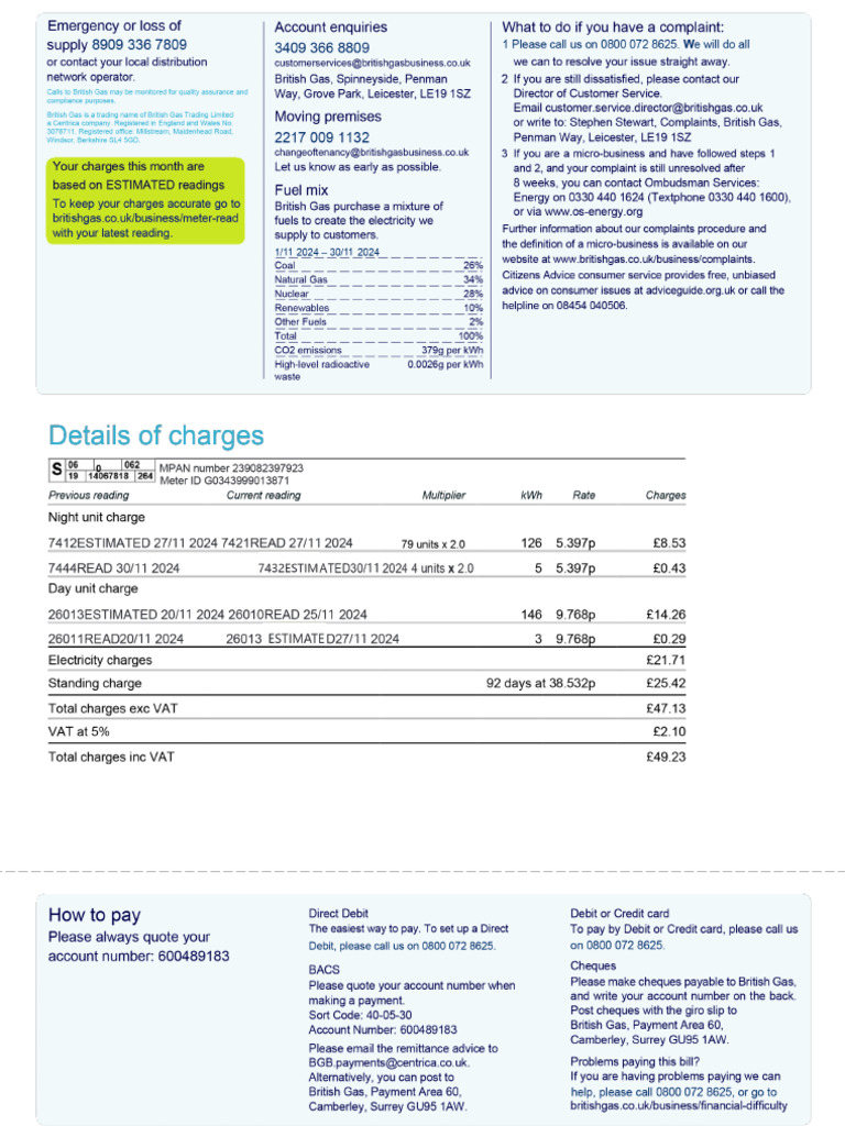British Gas Bill 30 11 2024 MS 2 | PDF