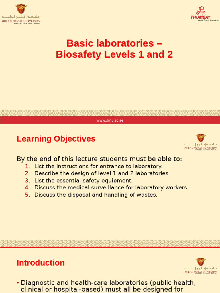 Lec 3 Basic Laboratories - Biosafety Levels 1 and 2 | PDF ...