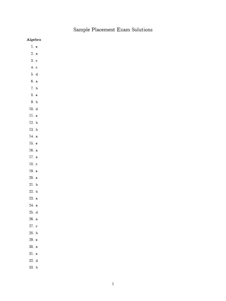 Sample Placement Exam Solutions | PDF