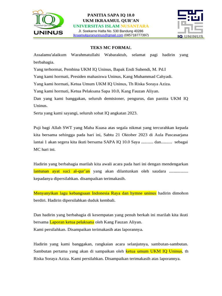 Teks MC Formal | PDF