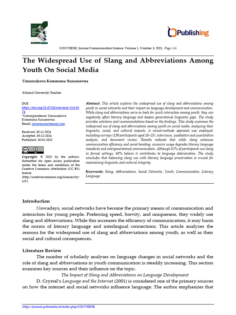 The Widespread Use of Slang and Abbreviations Amon | PDF | Survey ...