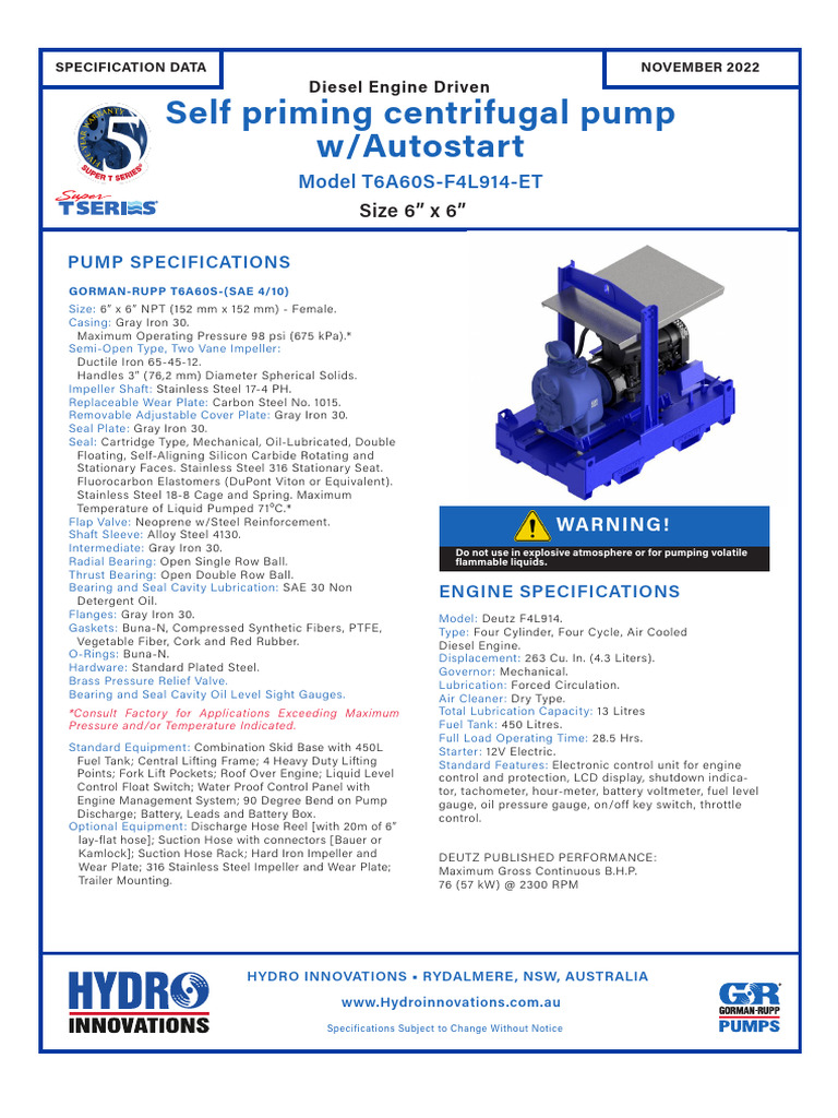 Hydro Innovations Data Sheet - Model T6A60S F4L914 ET - Web | PDF ...