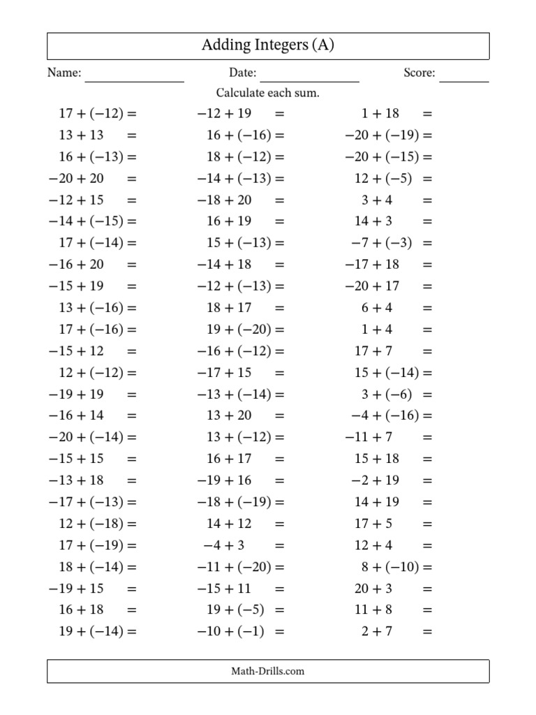 Integers Adding and Subtracting | PDF | Arithmetic | Mathematics