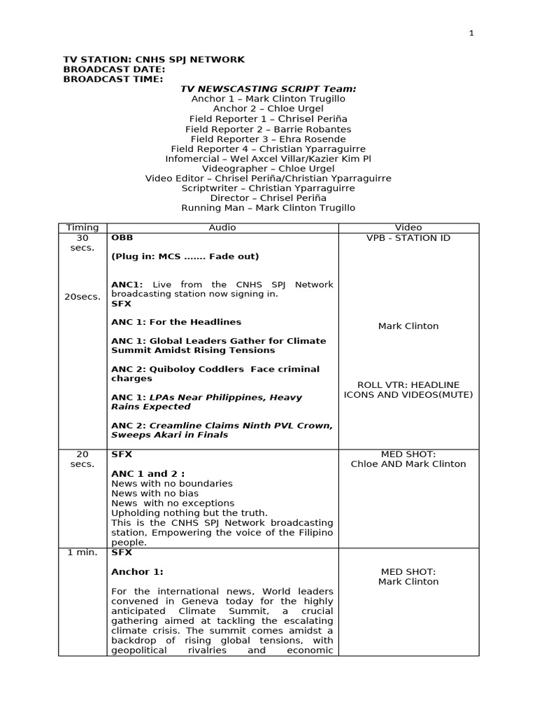 TV Broadcasting Script The Contemporary World | PDF | Climate Change