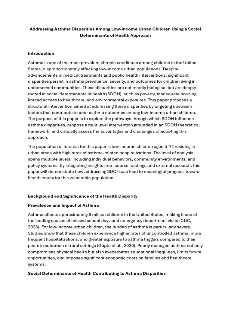 Asthma Disparities in Urban Children | PDF | Asthma | Poverty