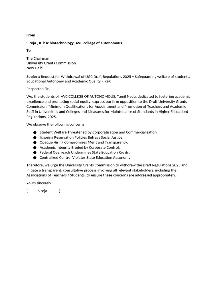 Students Request To UGC To Withdraw The UGC Draft Regulation 2025 12 ...