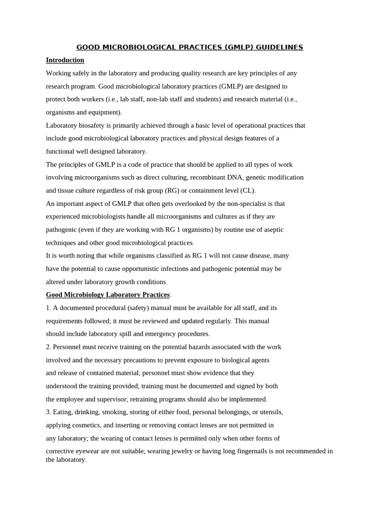 Good Microbiological Practices | PDF | Microbiology | Laboratories