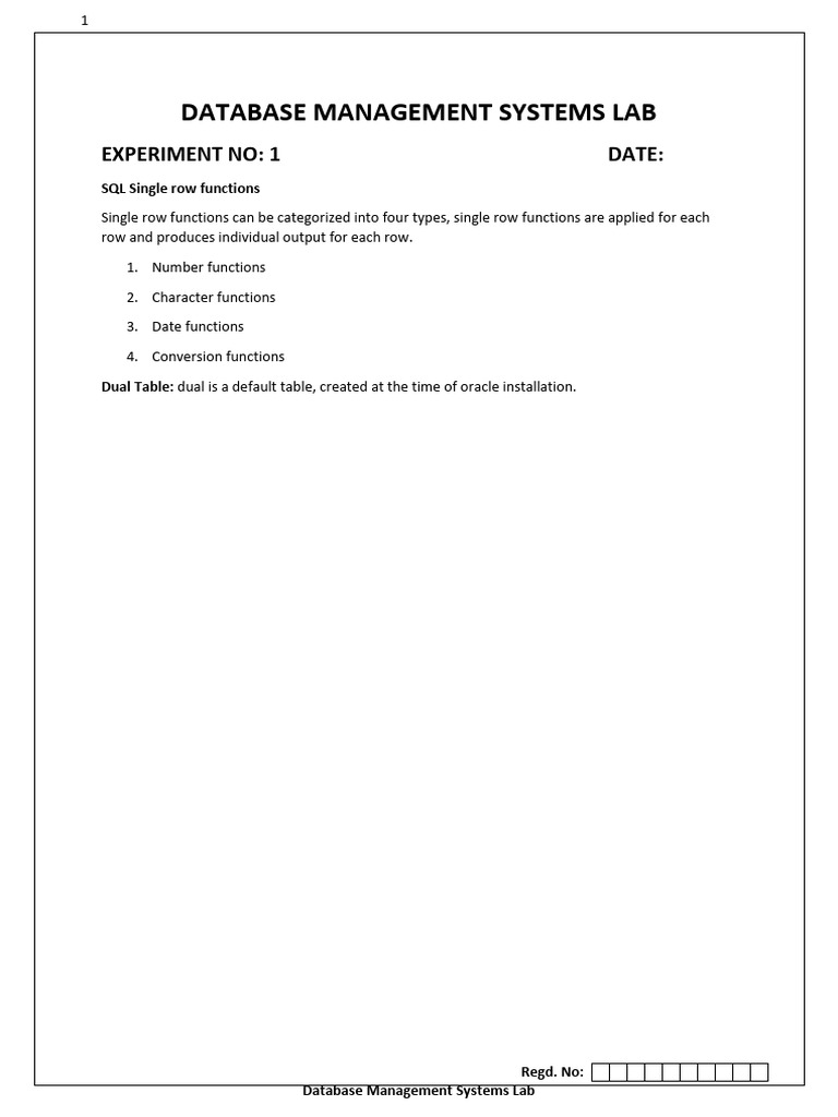 Dbms Lab Experiment Week1(Modified) | PDF | Databases | Function (Mathematics)