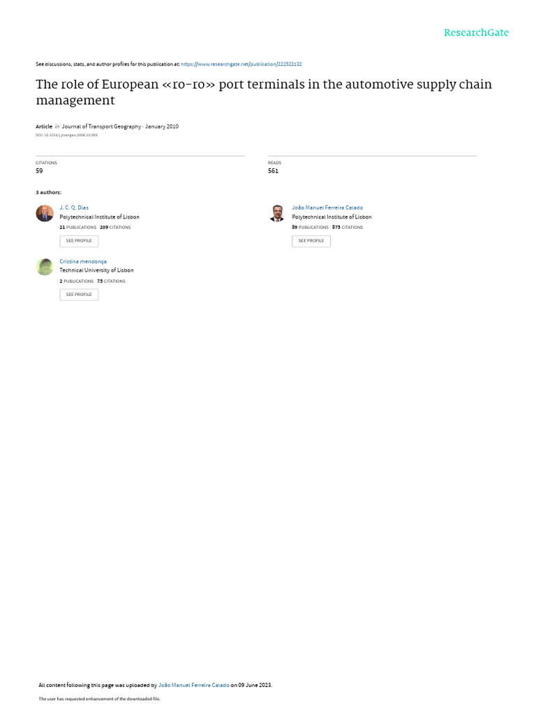 The Role of European Ro-Ro Port Terminals in The A | PDF