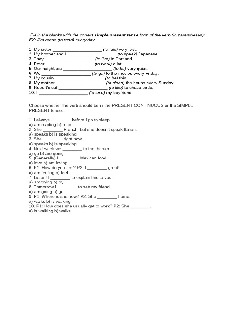 present simple i continuous | PDF