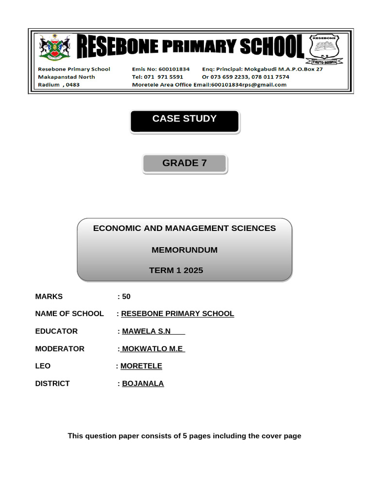 Grade 7 EMS Case Study Memo 2025 | PDF