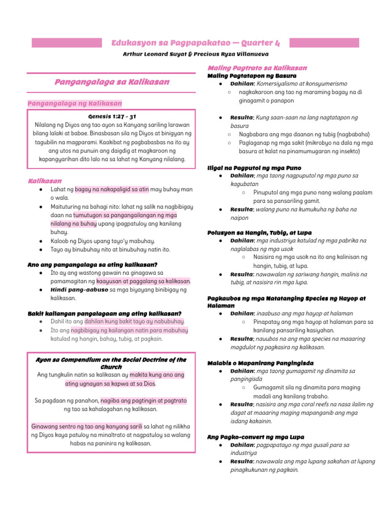 q4 Esp Notes. - Suyat, Arthur Leonard M., Villanueva, Precious Ryza V ...