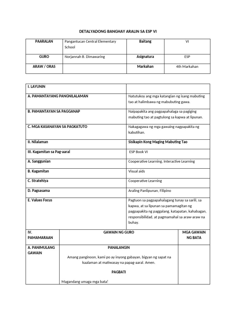 ESP GRADE (6) DETALYADONG BAN-WPS Office | PDF
