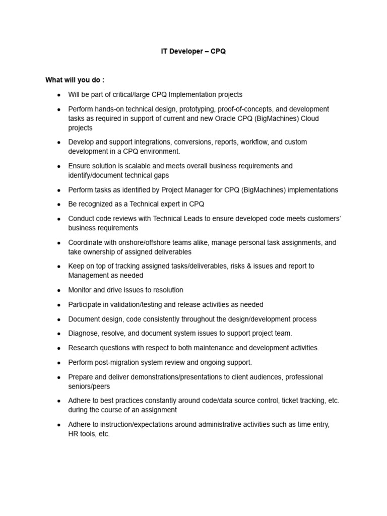 Oracle CPQ Developer Role Overview | PDF | Information Technology ...