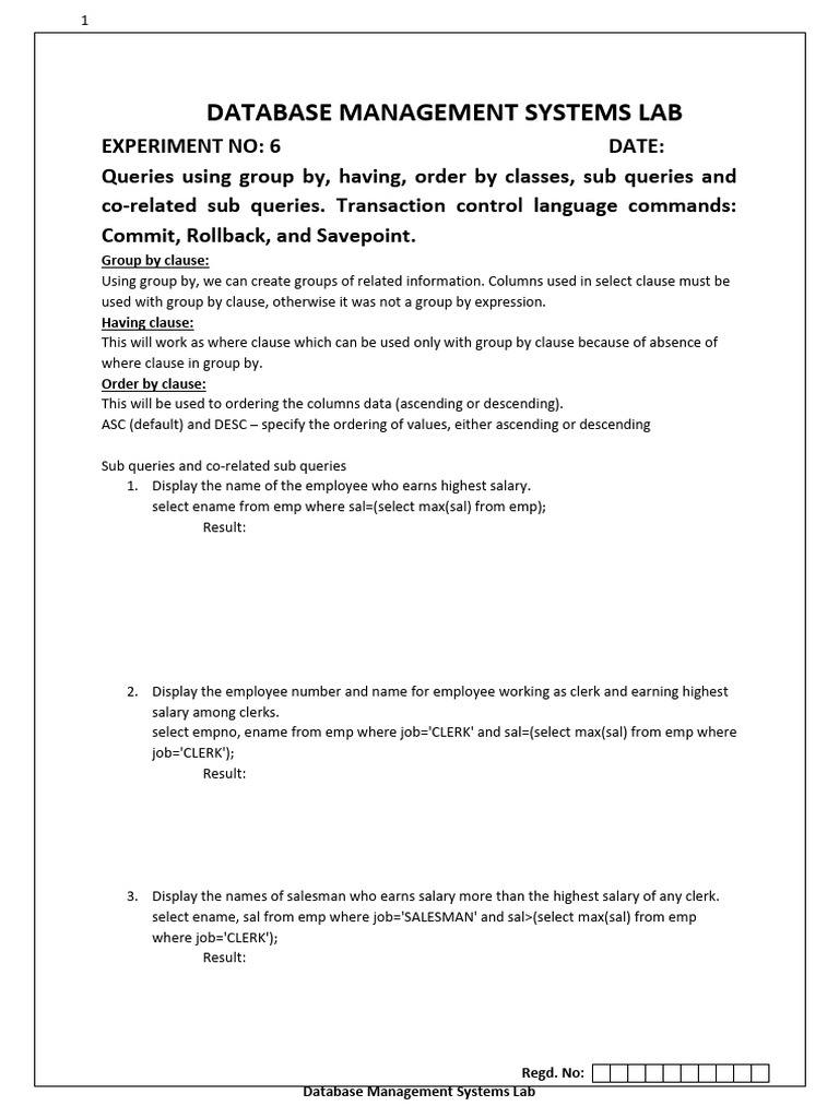 DBMS Lab Experiment Week6 | PDF | Databases | Data Management
