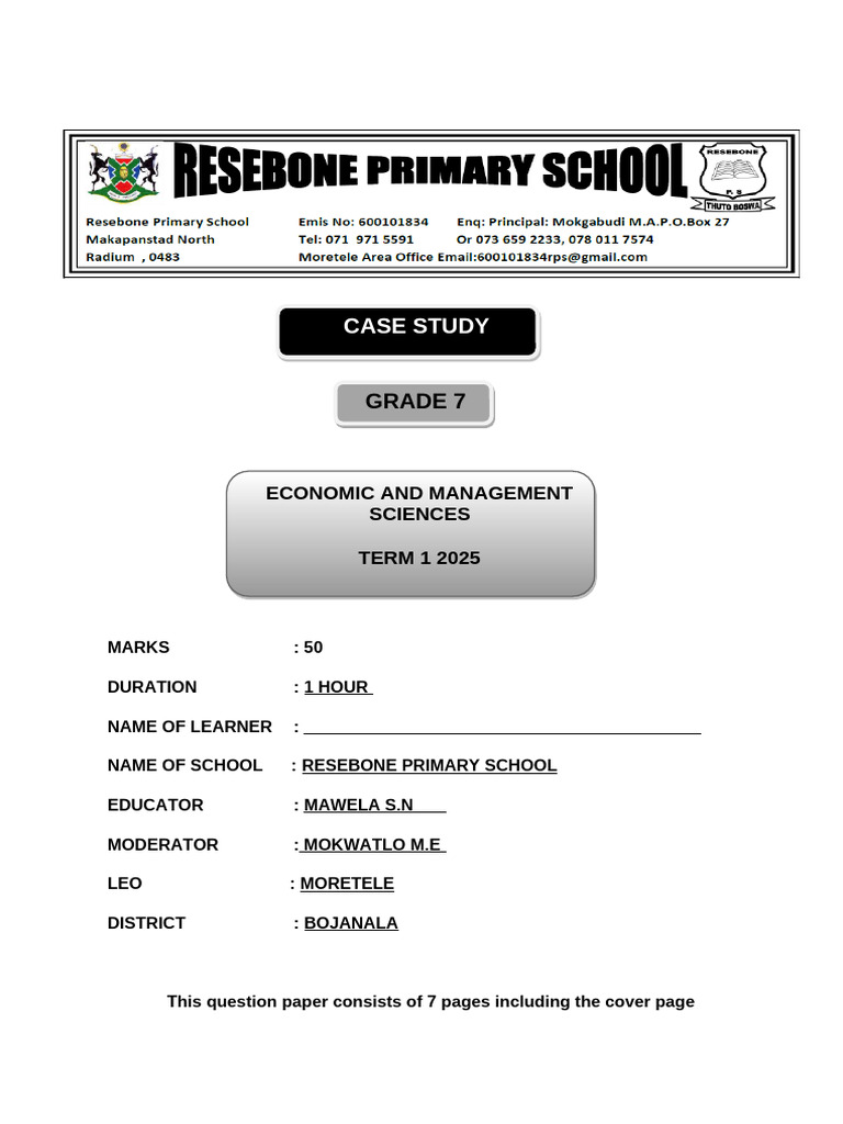 Grade 7 EMS Case Study - Question Paper - (Term 1-2025) | PDF | Money | Banknote