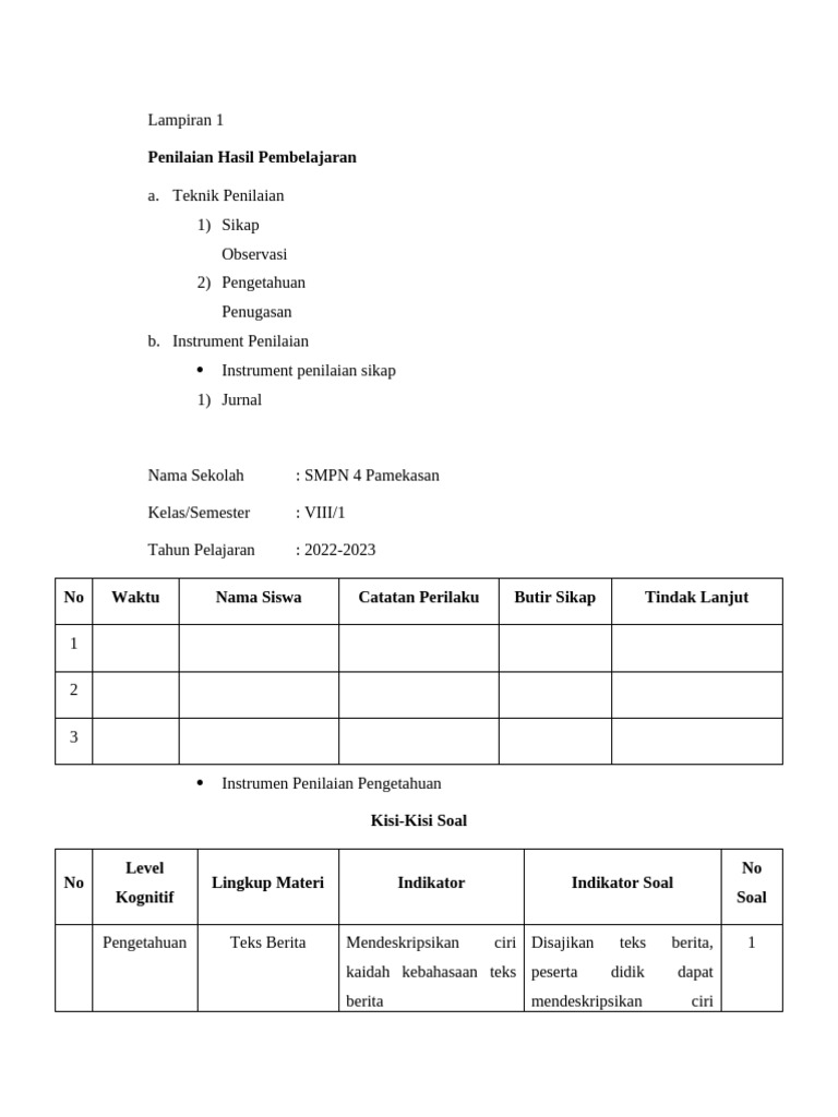Contoh Instrumen Penilaian Soal | PDF