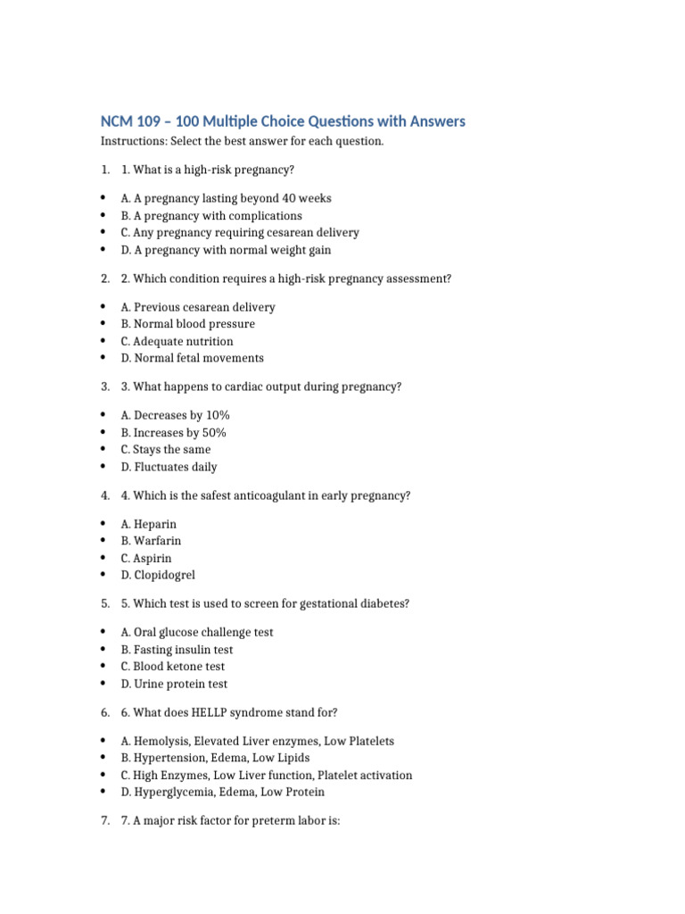 High-Risk Pregnancy MCQ Guide | PDF | Pregnancy | Childbirth
