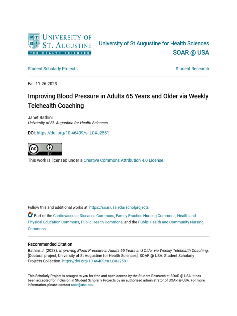 Improving Blood Pressure in Adults 65 Years and Older Via Weekly | PDF ...