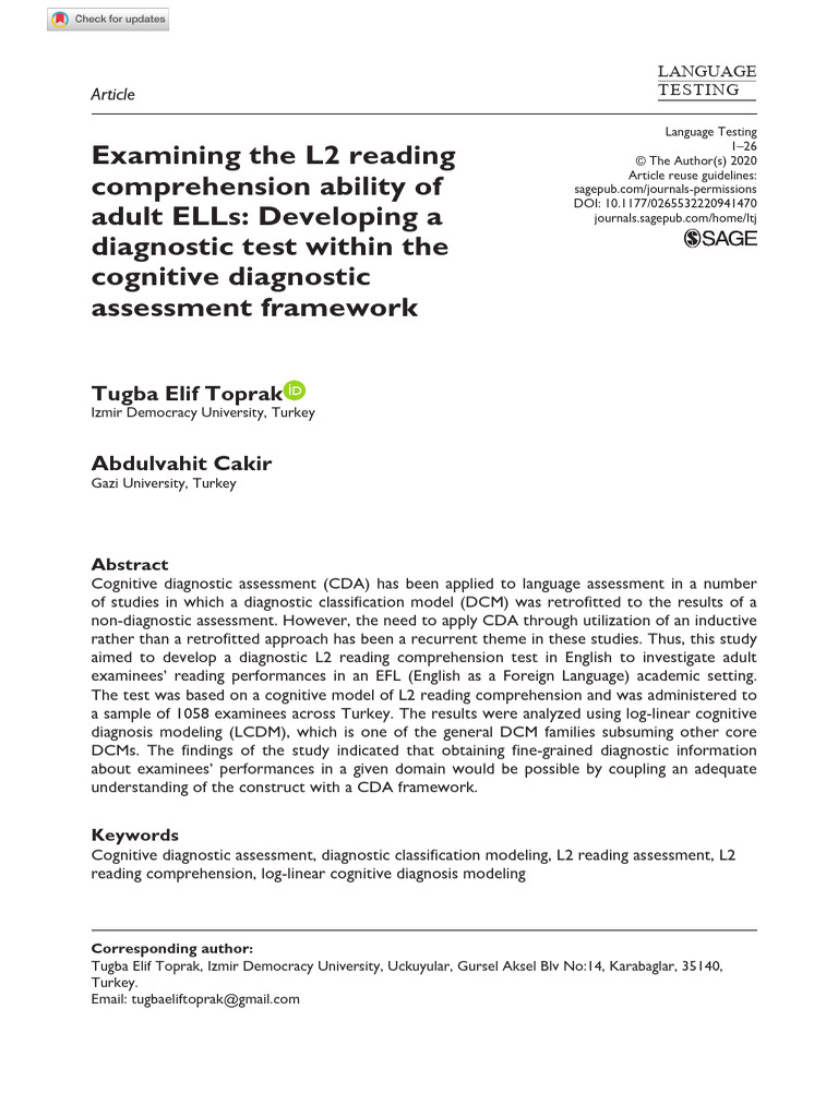 Examining The L2 Reading Comprehension Ability of Adult Ells ...