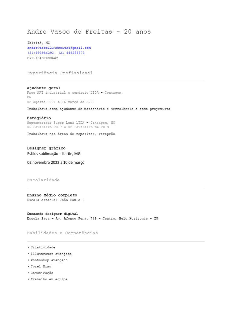 Curriculo Andre 1 | PDF