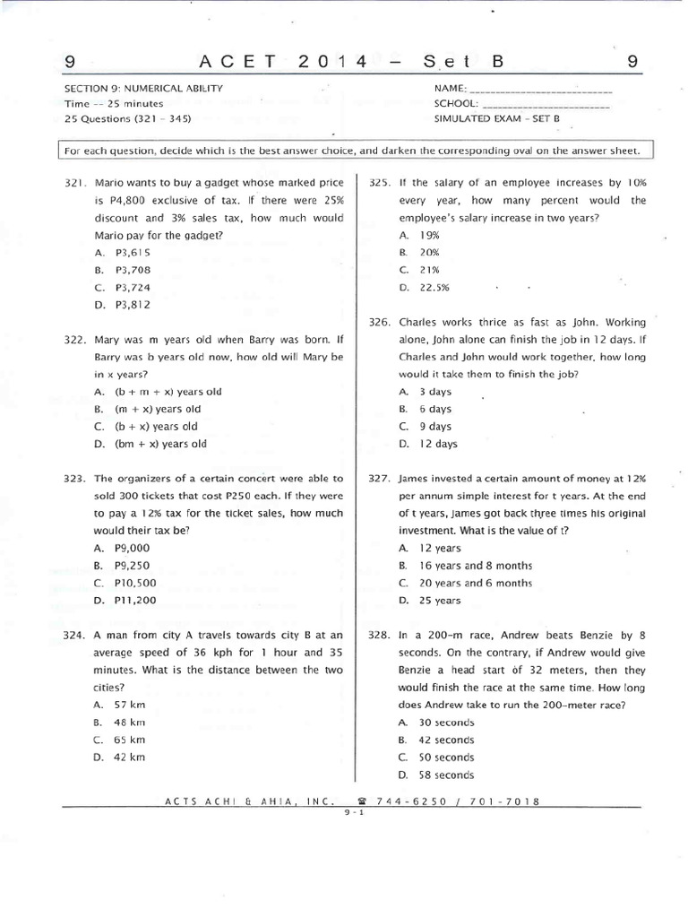 ACET - Numerical Ability | PDF