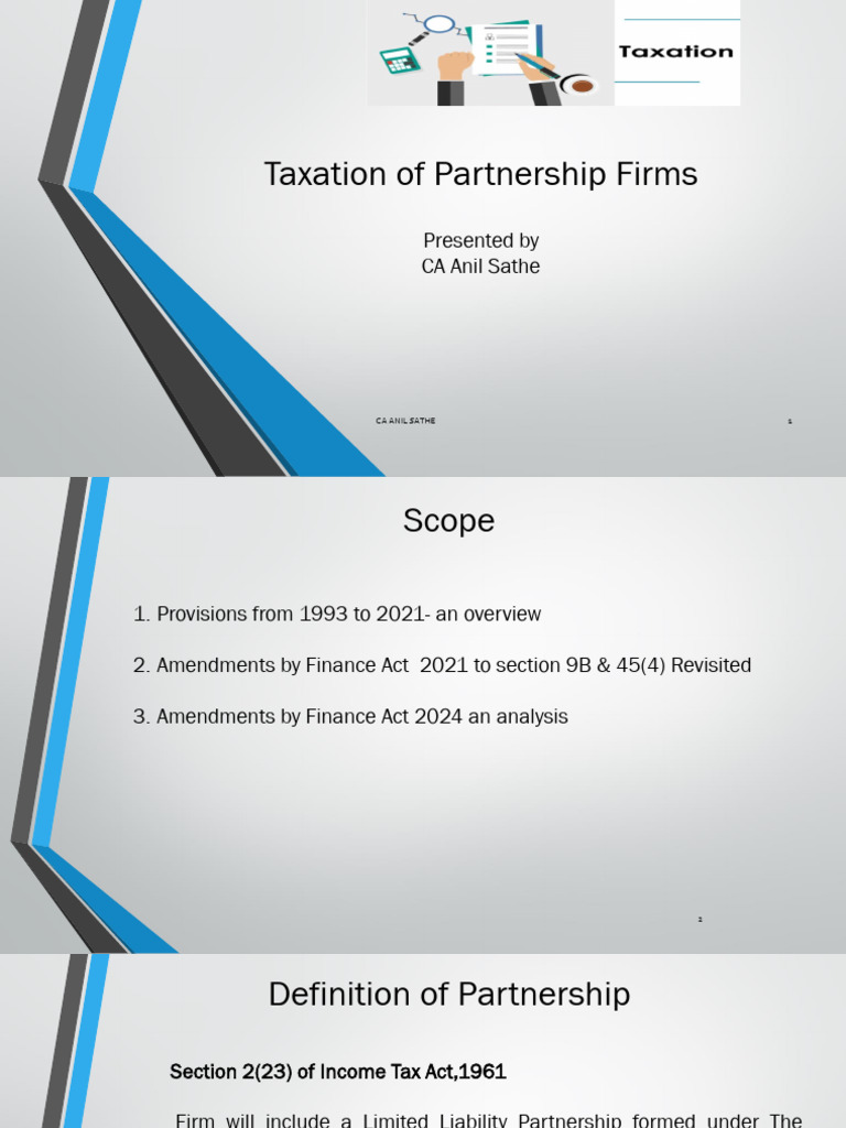 Presentation On Taxation of Partnership Firms - CA Anil Sathe | PDF ...