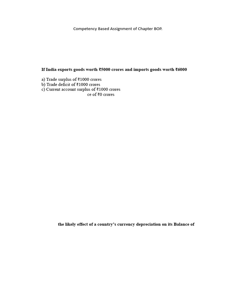 Class 12 BOP Important Questions | PDF | Balance Of Payments | Capital ...
