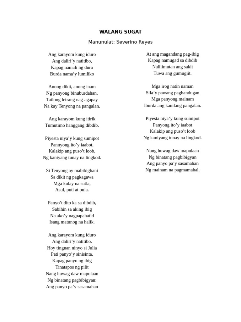 Walang Sugat - Tula | PDF
