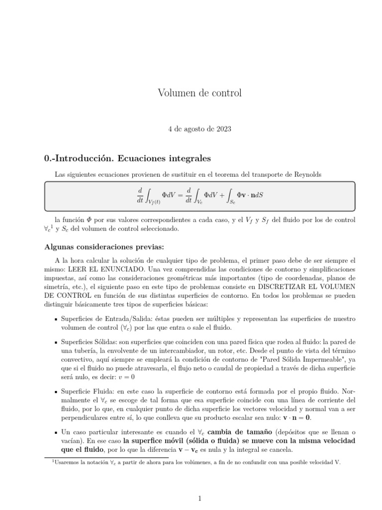 Teoría Volumen de Control | PDF | Vector Euclidiano | Integral
