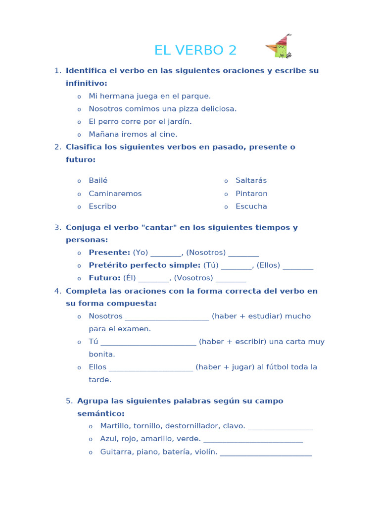 Ejercicios de Verbos y Semántica | PDF