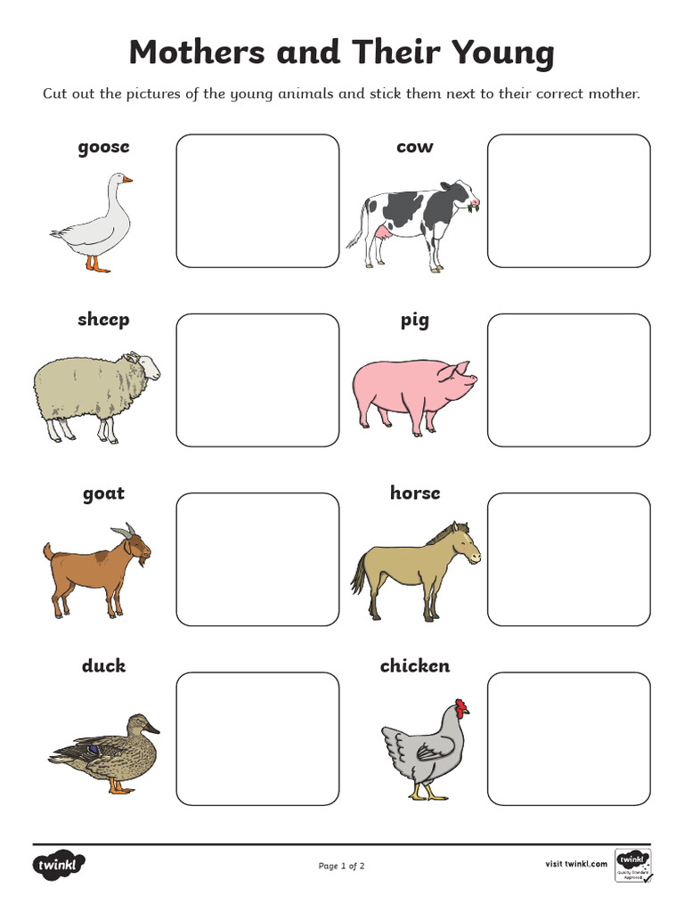 T T 5679 Mothers and Their Young Farm Animals Matching Activity - Ver ...