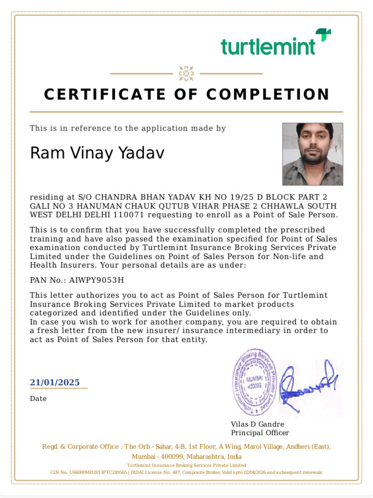 Turtlemint GI POSP CERTIFICATE 1ac23e15 46aa 4ab0 9718 6c17e088aeaa | PDF