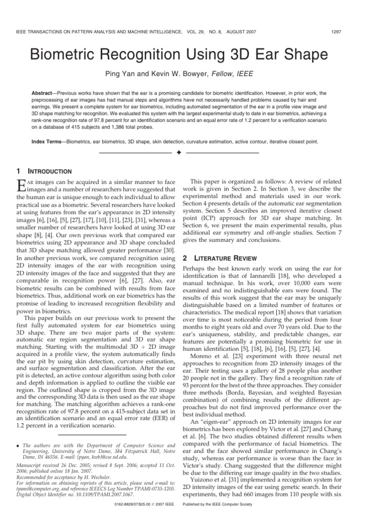 Biometric Recognition Using 3D Ear Shape | PDF | Image Segmentation | Biometrics