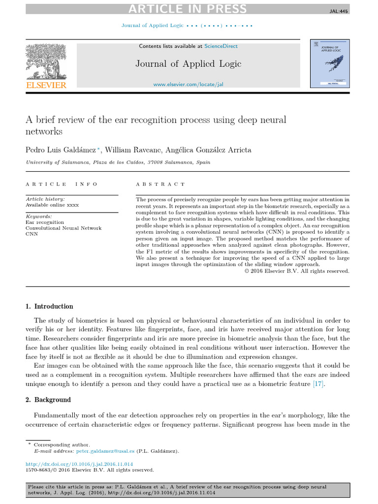 A Brief Review of The Ear Recognition Process Using Deep Neural | PDF | Principal Component ...