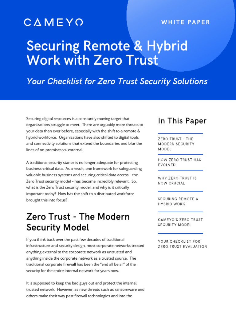 Cameyo White Paper - Zero Trust Security | PDF | Security | Computer Security
