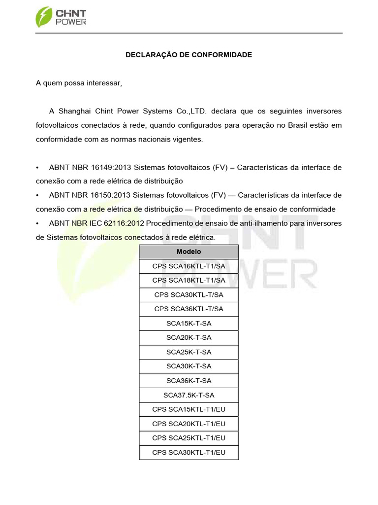 Declaração de Conformidade CPS | PDF