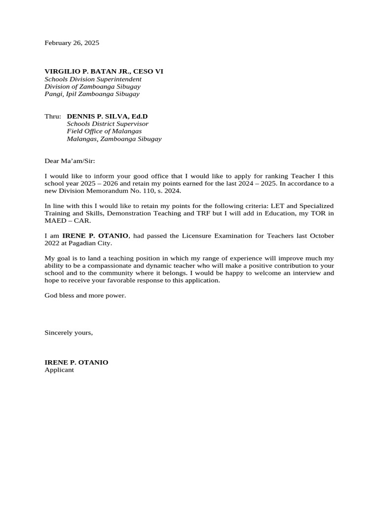 Application Letter Irene | PDF