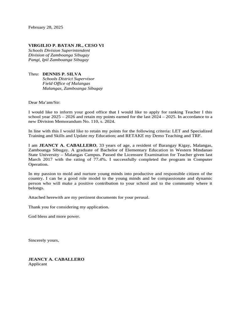 Application Letter Jeancy | PDF