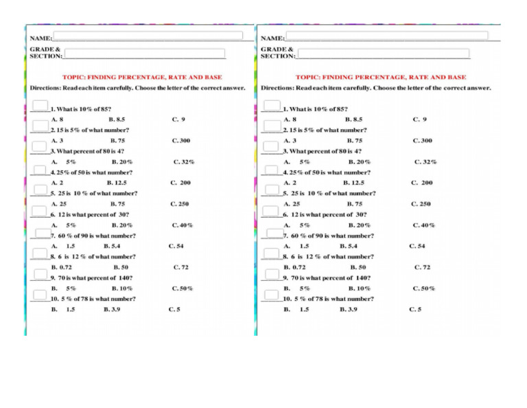 Activity - Percentage, Base and Rate | PDF